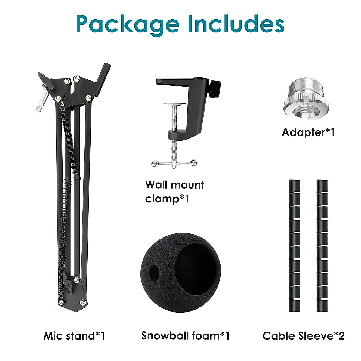 YOUSHARES Mic Stand with Foam Cover Windscreen - Microphone Boom Arm Stand and Pop Filter Compatible with Blue Snowball iCE Microphone