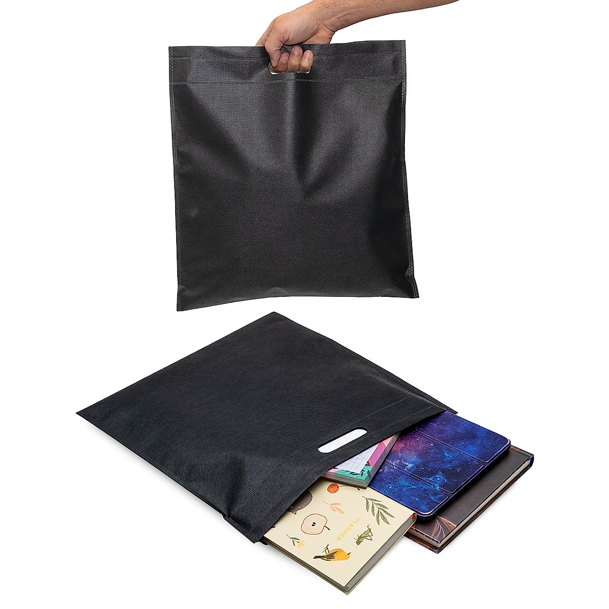 Thank You Bags with Handles - 15x16 Inch 25 Pack Reusable Black Fabric Totes with Handles for Small Business, Retail, Boutique Use, Shopping & Merchandise, Delivery & Restaurant Take Out Bags, in Bulk