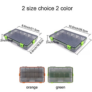 2PC JOYGO FISHAN Waterproof Fishing Tackle Boxes DIY Trags Organizer Box Transparent Adjustable Dividers Hold Fishing Lure Box Easy to Open Latches 2 Size Choice (Orange+Green 8.6*6.6*2inch)