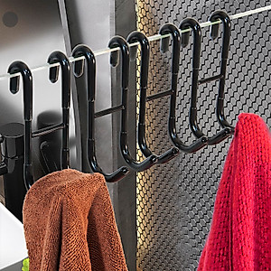 RICHMIRTH Bathroom Frameless Glass Shower Door Over Door Hooks, 2-Pack No Drill No Stick Over Glass Door Brushed Nickel Hooks for Bathrooms, Squeegee (Black)