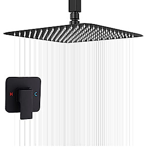 Black Ceiling Shower System Shower Faucet GGStudy Bathroom Luxury Rain Mixer Shower Combo Set Rainfall Shower Head System 10 Inch Matte Black with Valve and Trim
