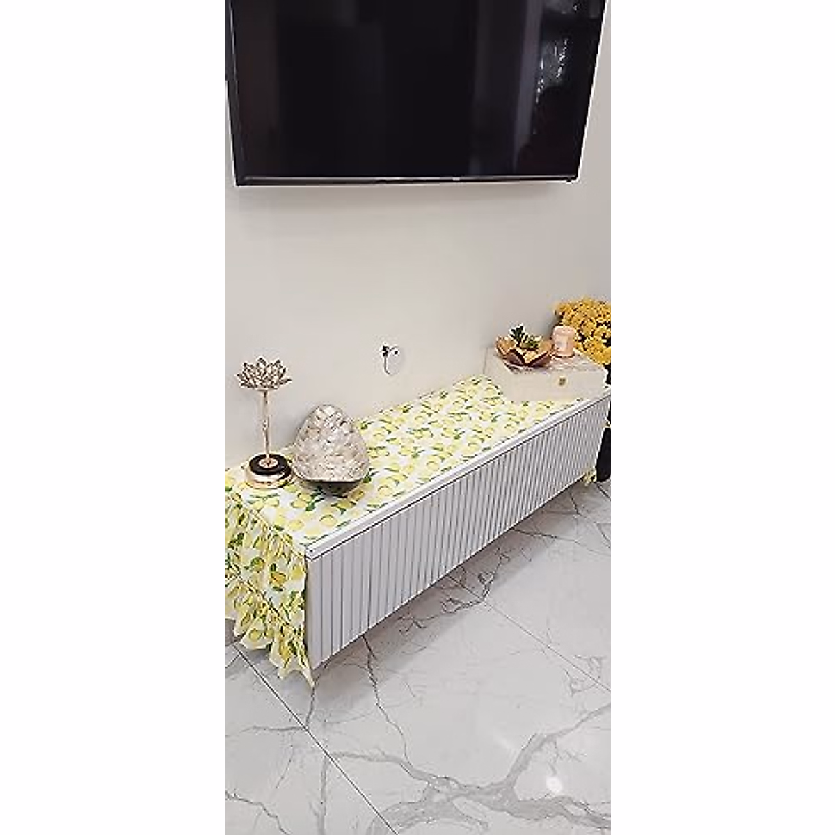 Throw Pillow Lemon Ruffle TV Console Unit Runner/TV Cabinet Cover Diwali Festival Decor (3 Feet TV Console(14x48 Inches)