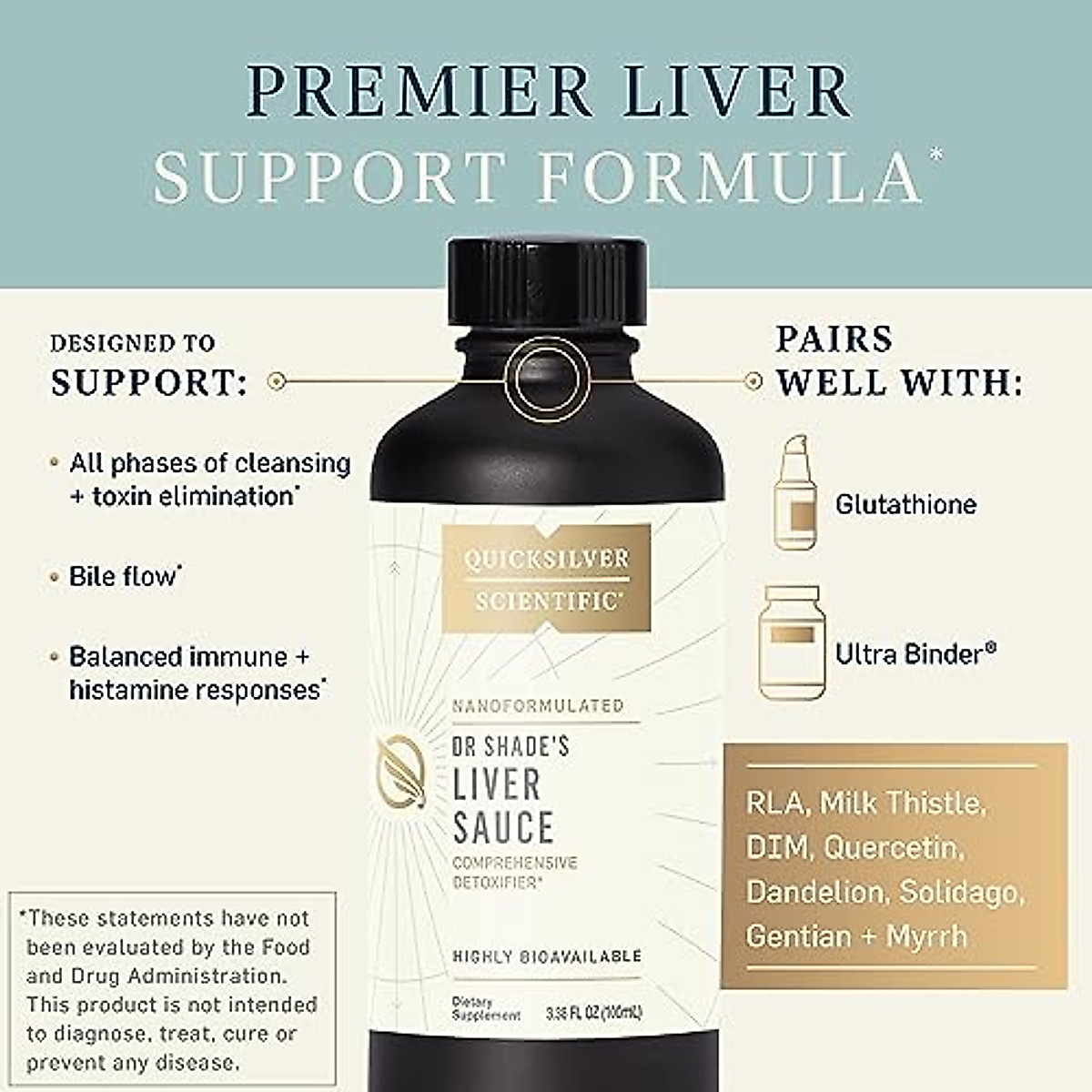 Quicksilver Scientific PushCatch Liver Detox Cleanse - 2 Piece Kit with Ultra Binder (Packets) & Liver Sauce (Liver Support Supplement with Milk Thistle Extract) to Support GI Detox & Toxin Binding