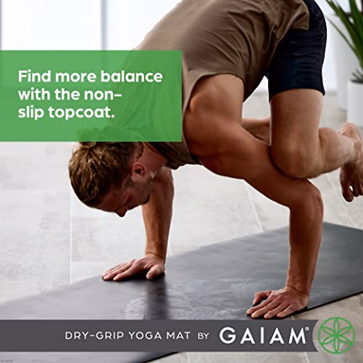 Gaiam Dry-Grip Yoga Mat - 5mm Thick Non-Slip Exercise & Fitness Mat for Standard or Hot Yoga, Pilates and Floor Workouts - Cushioned Support, Non-Slip Coat - 68 x 24 Inches - Marbled