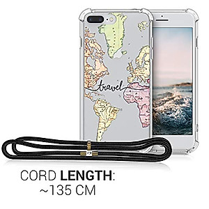 kwmobile Crossbody Case Compatible with Apple iPhone 7 Plus/iPhone 8 Plus Case Strap - Travel Black/Multicolor/Transparent