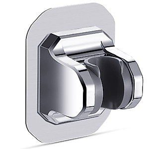 Shower Head Holder Adhesive Adjustable Handheld Shower Wand Holder No Drilling Wall Mount Bracket (Silver) (Shower Head Holder)