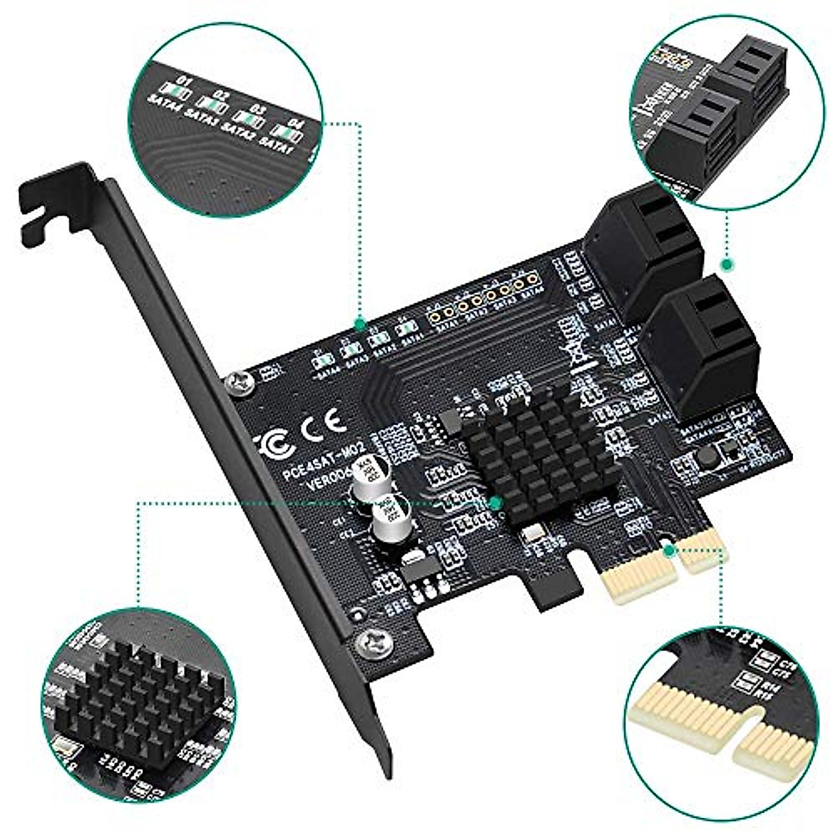 MZHOU PCIE 2.0 X 1 to SATA 4 Port Adapter Card Marvell Chipset Without Raid for Ipfs Mining and Adding Sata 3.0 Devices