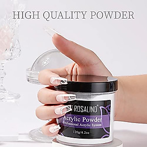 ROSALIND 4.2oz Clear Acrylic Nail Powder Clear Nail Acrylic Powder for Nail Acrylic Extension Professional Polymer Nail Acrylic Powder Clear Nails carving French Nail Extension, No Nail Lamp Needed
