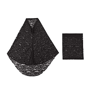 OhMill Womens Muslim Lace Hijab Lightweight 2 piece Hijabs Head Wrap Outer Scarf Inner Cap Islamic Turban Scarf Shawl (Black)