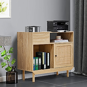 Rattan Record Player Stand, Turntable Stand with Record Storage, Vinyl Record Storage Cabinet, Mid Century Concord Turntable Stand Table Holds Up to 250 Albums for Living Room Bedroom Office, Natural