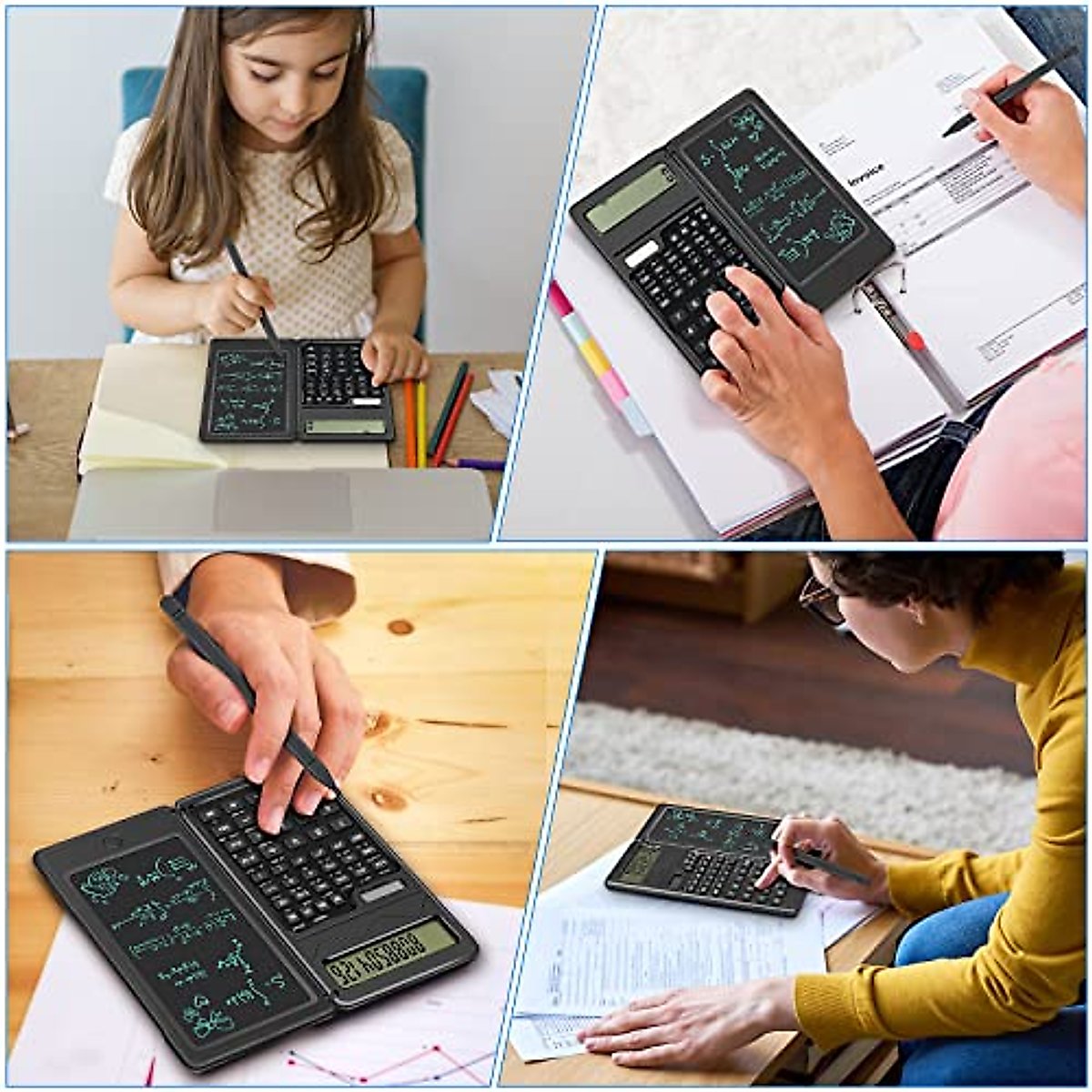 Scientific Calculators with Erasable Writing Tablet, HUIJUTCHEN Foldable 10 Digit Desk Calculator, Solar and Battery Powered, Back to School Supplies for Middle School, High School & College Students