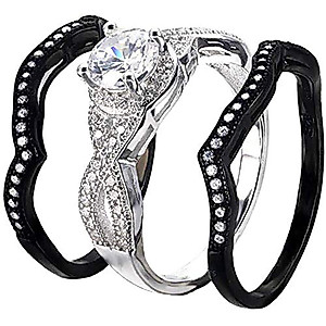 VPKJewelry Real 925 Sterling Silver Wedding Engagement 3 pc set Black White Weddings Engagement Adult Ladies Womens Ring 3.60 ct (10)