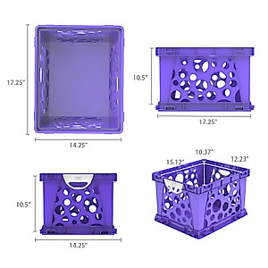 Storex Premium File Crate with Molded Handles – Letter and Legal Document and Folder Storage, Purple/White 3-Pack (61754U03C)