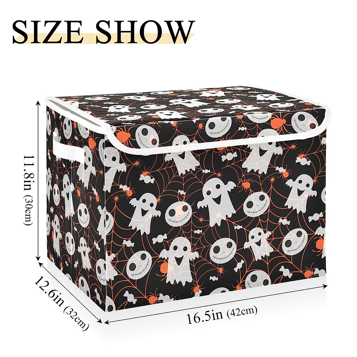 senya Halloween Storage Baskets Collapsible Storage Bins with Lids, Spider Ghost Halloween Storage Boxes Clothes Baskets for Organizing