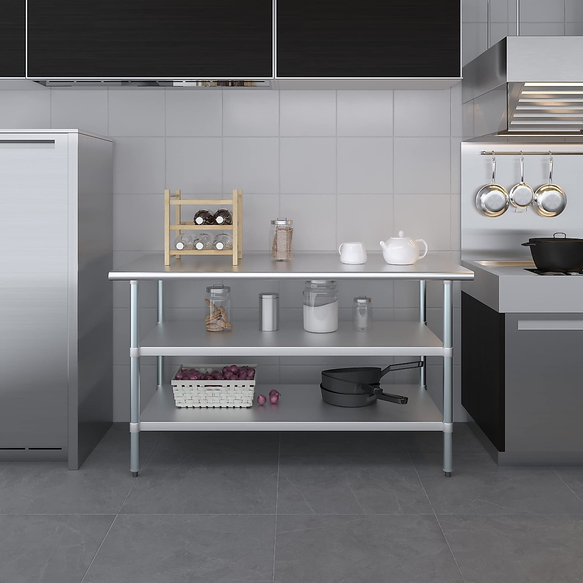 60" Long X 30" Deep Stainless Steel Work Table with 2 Shelves | Metal Food Prep Station | Commercial & Residential NSF Utility Table