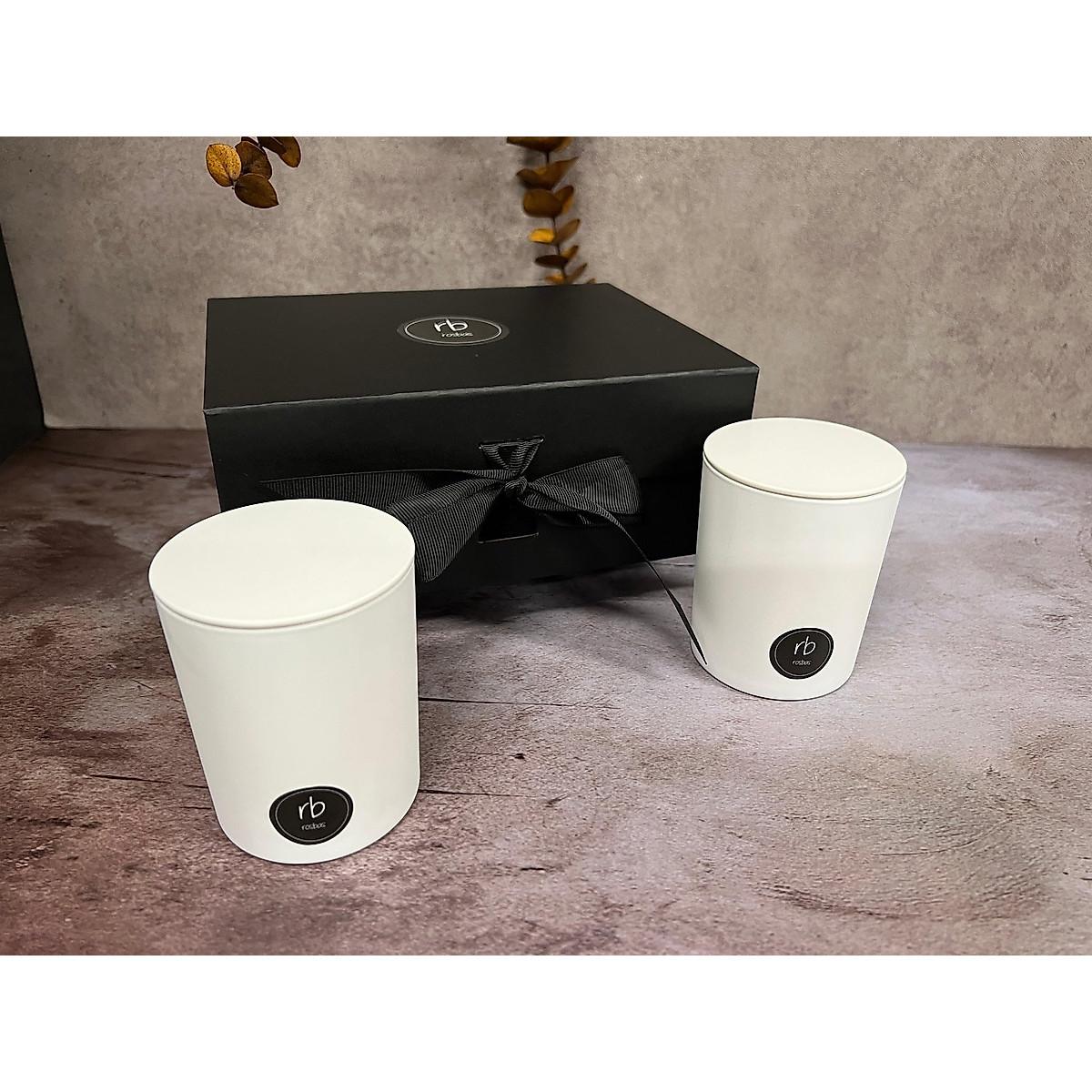 ROSBAS Vanilla Scented Candle Gift Set, Natural Soy Wax, 2 Matte White Glass Jars with Lid, 7 oz ea, Cotton Wick, Long Burn Time, Gift Packaged, Handmade in The USA