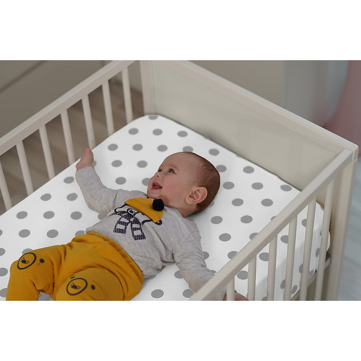 BaeBae Goods Premium Crib Sheets for Baby Boys and Girls, 3 Pack, Soft and Breathable Jersey Cotton Fitted Sheet Set, Grey and White, Cute Gender Neutral Nursery Mattress Bedding, Universal Fit