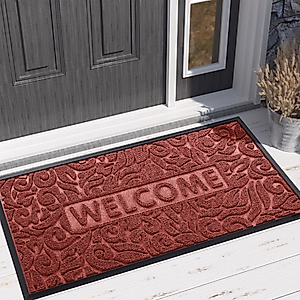 Yimobra Door Mat Indoor Outdoor Entrance, Non Slip Welcome Front Doormats, Heavy Duty Rubber Backing, Stain and Fade Resistant, Low Profile, Easy Clean Patio Garage Floor Mats, 47 x 32, Wine Red