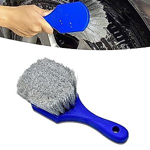 gunhunt 1 PC Car Tire Cleaning Brush with Short Handle, 8.26" x 2.95" x 2.95" Car Soft Bristle Wheel Cleaning Brush, Car Tire Cleaning Tool, Suitable for Most Models (Blue)