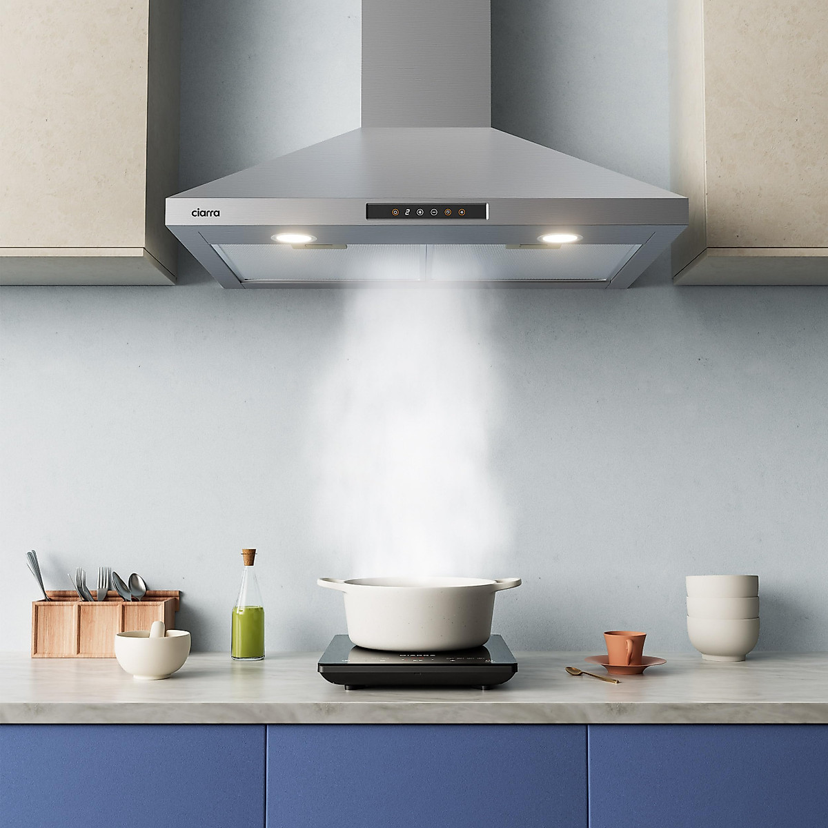 CIARRA Range Hood 30 inch 760m3/h Ductless Stove Hood Vent for Kitchen in Stainless Steel, Ducted and Ductless Convertible