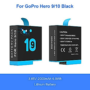 3 Pack 2000mAh Batteries for GoPro Hero 10 Hero 9, 3-Channel Fast Battery Charger Station with Battery Digital LCD Display and Micro SD Card Reader Function