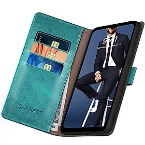 SUANPOT for Samsung Galaxy A14 5G Wallet case with RFID Blocking Credit Card Holder,Flip Book PU Leather Protective Cover Women Men for Samsung A14 Phone case (Blue Green)
