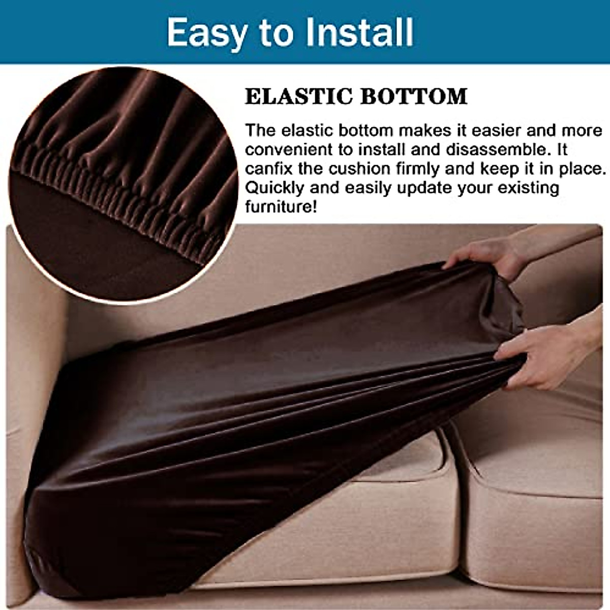 GUYIRT Velvet Sofa Seat Cushion Covers Stretch Individual Cushion Covers Soft Thick Furniture Protector Washable Sofa Cushion Slipcovers Non Slip Sofa Slipcover -Blue-4 Seater