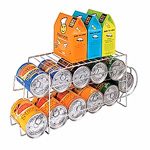 mDesign 2-Tier Metal Wire Standing Pop/Soda and Food Can Dispenser Storage Rack Organizer with Top Shelf for Kitchen Pantry, Countertop, Cabinet - Holds 12 Cans - 2 Pack - Chrome