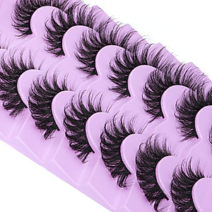 JIMIRE Mink Lashes Fluffy Cat Eye False Eyelashes Volume Wispy Fox Eye Full 17MM Thick Fake Lashes Look Like Eyelash Extensions Pestañas7 Pairs Pack