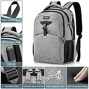 BIKROD Travel Laptop Backpack for Men and Women, School Backpacks for Teens Water Resistant Back Pack with USB Charging Port, Business Anti Theft Durable Computer Bag Gifts Fit 15.6 IN Laptop, Grey
