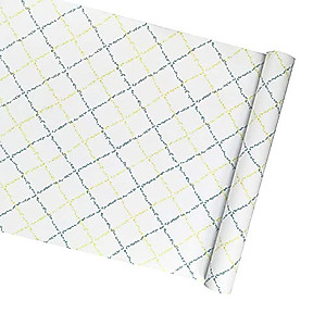 Yifely Shelf Drawer Liner Peel & Stick Furniture Paper Yellow-Blue Grid Cover Old Furnitures Christmas Decor 17.7 Inch by 9.8 Feet
