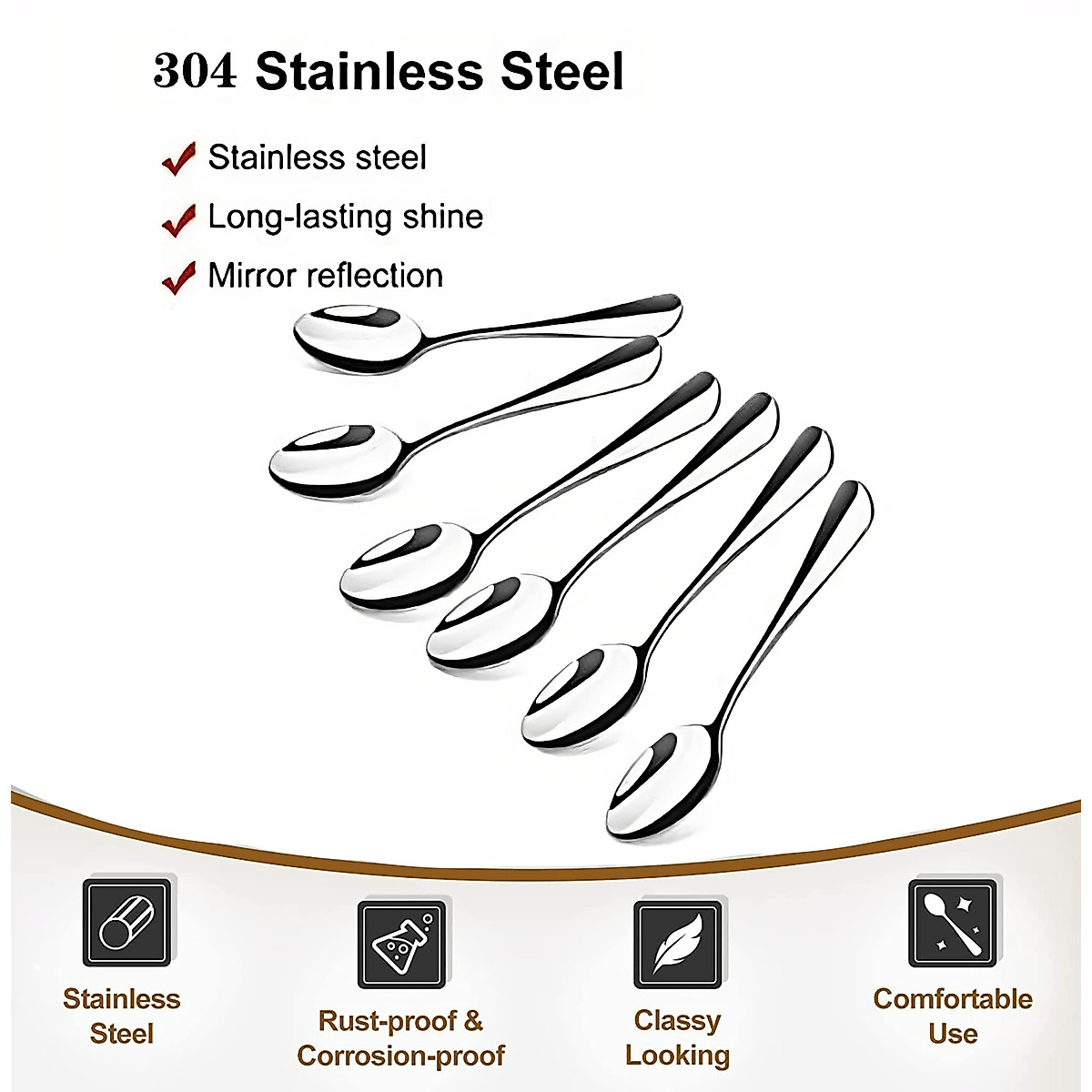 yasheng Mini 18/10 Stainless Steel Bistro Spoon 12.5 cm (4.9 Inch), Set of 6