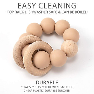 Silicone Baby Teether, Food Grade Silicone & Beech Baby Teething Toy, BPA Free (Ether)