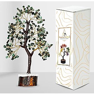 Emerald Crystal Tree - Healing Crystals and Healing Stones Home Decor Gifts - Chakra Tree of Life Stocking Stuffers, Bookshelf Decor, Feng Shui Decor Meditation Gifts