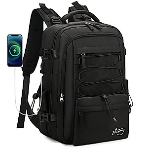 Travel Backpack for Women Men 15.6 Inch Laptop Backpacks with USB Port Carry on Backpack Flight Approved Large Back Packs College Bookbags Outdoor Sports Hiking Rucksack Casual Daypack (Black)