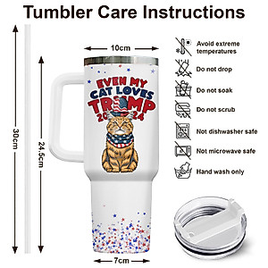 GEPOSTORE American Cat Tumbler 40oz with Handle, Meowy Cat US Flag Tumbler Cup, Patriots Gift for Cat Lovers, Birthday Gifts for Cat Mom