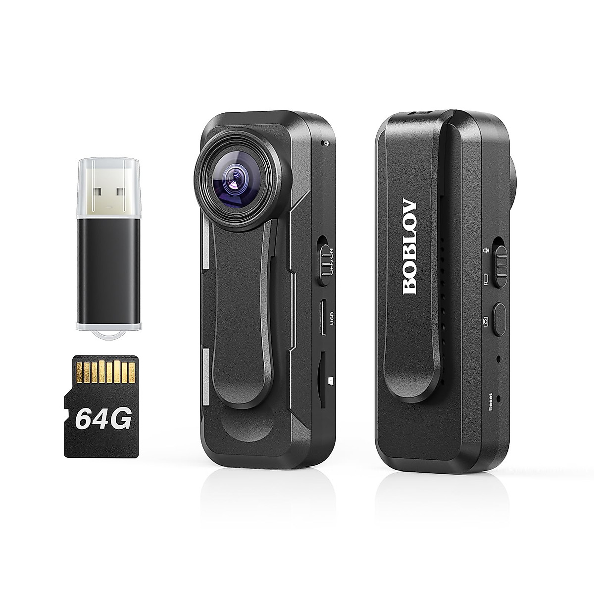 BOBLOV W1 64GB HD 1080P Body Worn Camera, Wearable Body Camera with 2 Clips, Loop Recording Video Camera, Support Time Stamp, Back Clip for Traveling, Driver, Delivery Man, Lecture Recording