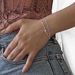 ChicSilver Initial Bracelets for Women Dainty Charm Bracelet Silver Womens Bracelet for Mom Bracelets for Women