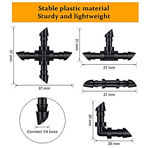 200 Pieces Drip Irrigation Fittings Kit for 1/4 Inch Tubing, 50 Straight Barbs, 50 Tees, 50 Elbows, 50 4-Way Couplings, Barbed Connectors with Plastic Box for Garden Lawn Drip, Sprinkler Systems,Black