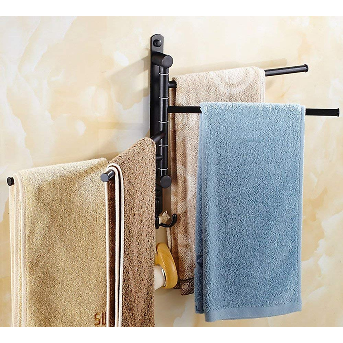 ELLO&ALLO Oil Rubbed Bronze Towel Bars for Bathroom Wall Mounted Swivel Towel Rack Holder with Hooks 4-Arm
