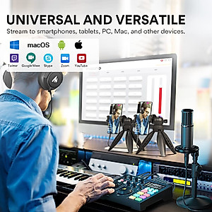 Audio Interface with DJ Mixer and Sound Card, Maonocaster Portable ALL-IN-ONE Podcast Production Studio with XLR Condenser Microphone for Guitar, Live Streaming, PC, Recording, and Gaming (AM100 K1)