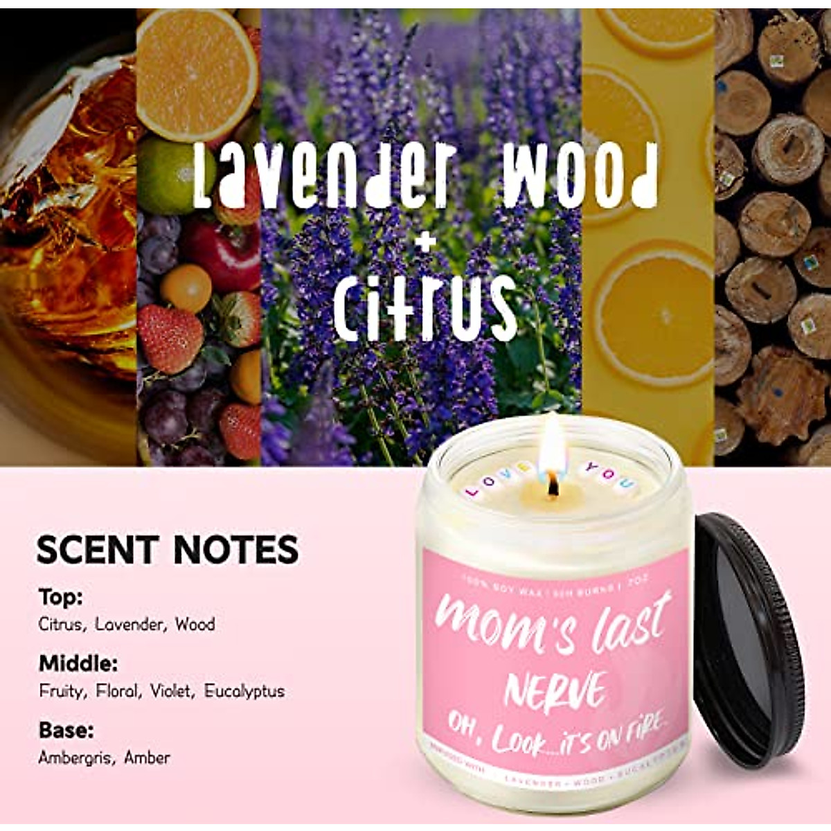 Gifts for Mom, Moms Last Nerve Candle, 7oz lavender, Wood, eucalyptus Scented Soy Wax Candles, Funny Presents for Mother Birthday