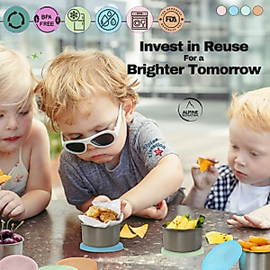 Alpine Elevation 4x7.4oz Stainless Steel Snack Containers with 4 Lids - 8pcs | Metal Food Storage Containers | Dip and Condiment Containers | Stainless Steel Mini Containers