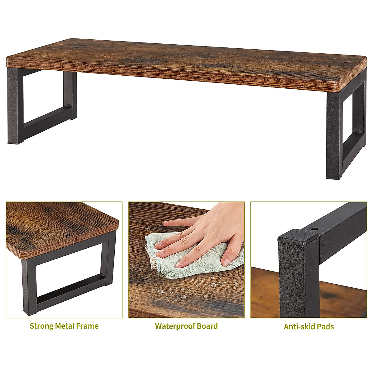 JAWNLITY Multi-Purpose Computer Monitor Stand Riser, Extra Long Wood Desktop Organizer Shelf for Laptop and Computer Screen, 21.6’’L X 9’’W X 5.5’’H, Rustic Brown