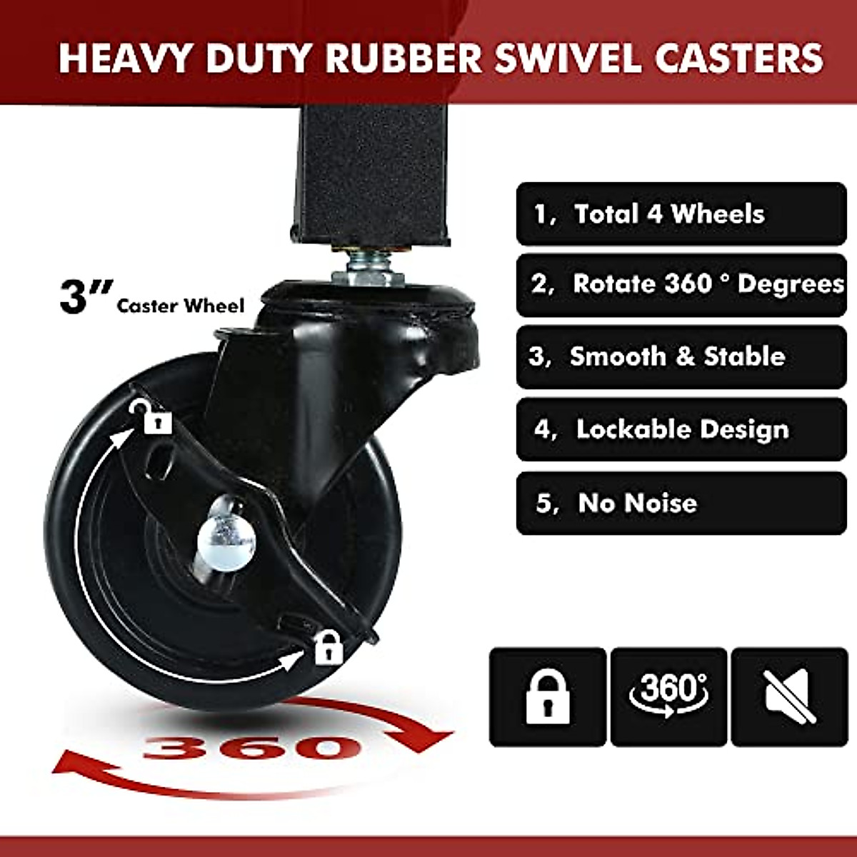 Feasto Rolling 3-Tier Adjustable Outdoor Pizza Oven Table and Food Prep Cart Table, Home and Outdoor Multifunctional Stainless Steel Table Top Worktable on Four Wheels, L34’’x W16.1’’x H33’’