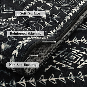 Zealude Boho Washable 3x5 Area Rugs for Kitchen Floor, Black and White Rug Modern Indoor Mats for Entryway Non Slip, Moroccan Geometric Carpet for Entrance Bathroom Living Laundry Room (3 x 5,Black)