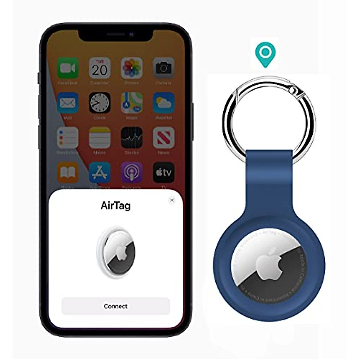 Apple AirTag Silicone Case, Protective Cover with Keychain Hook, Safety and Anti-Lost, Key Tracker Shockproof Protector Skin Cover