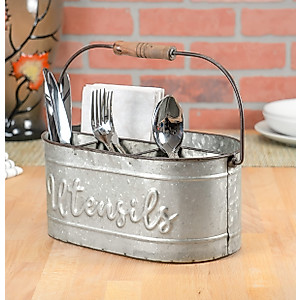 Red Co. 15” x 6.5” Galvanized Metal 4-Compartment Utensil Caddy & Flatware Organizer