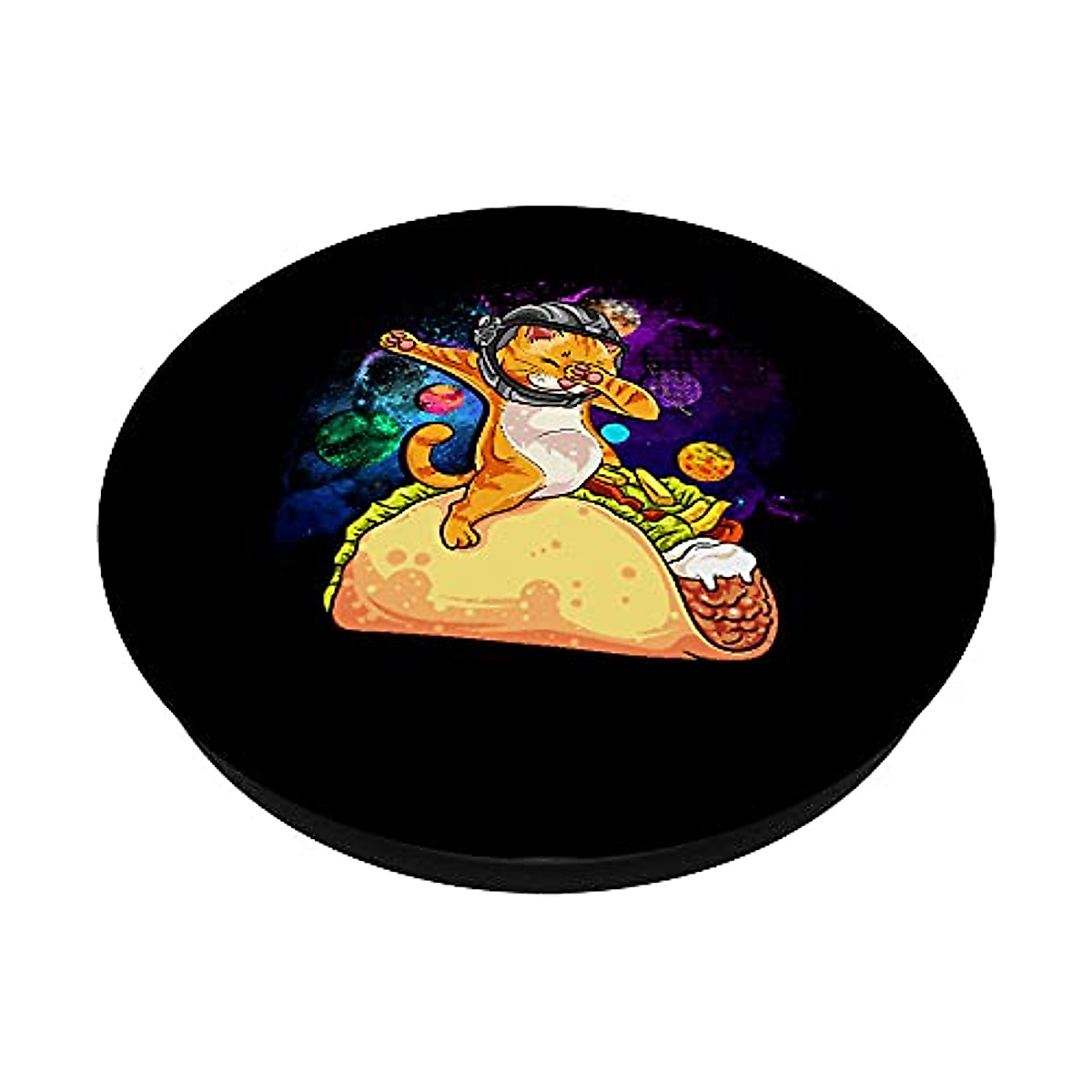 Funny Dabbing Cat Astronaut In Space Riding Taco PopSockets Swappable PopGrip