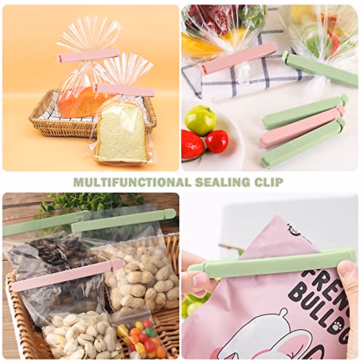 20pcs Plastic Sealing Clips, TACYKIBD Chips Clips Bag Clips Food Clips for Food and Snack Bag, Food Fresh Keeping Chips Bag Clip Clamp Sealer for Food Kitchen Home Packages (5.9 in, 4.7 in)